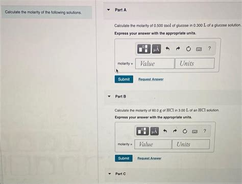 Solved Calculate The Molarity Of The Following Solutions Chegg Com