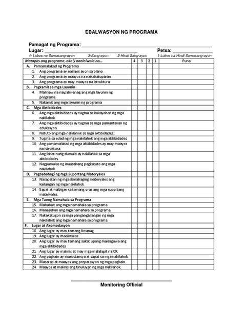 Generic Program Evaluation Tagalog 2 Pdf