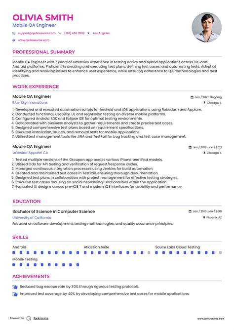 10 Mobile Qa Engineer Resume Samples And Templates For 2025
