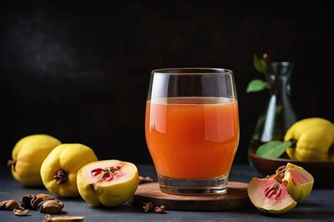 Premium Photo Default Fresh Quince Juice With Quince Slices Glass