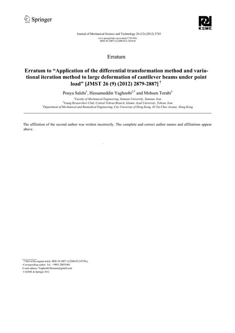Pdf Erratum To Application Of The Differential Transformation Method And Variational