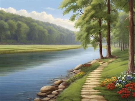 Premium Photo Riverside Tranquility Natures Serene Backdrop Along The Waters Edge