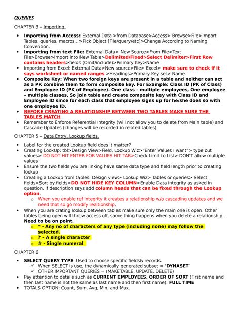 Bus K 201 Access Chapter 3 6 Summary Queries Chapter 3 Importing