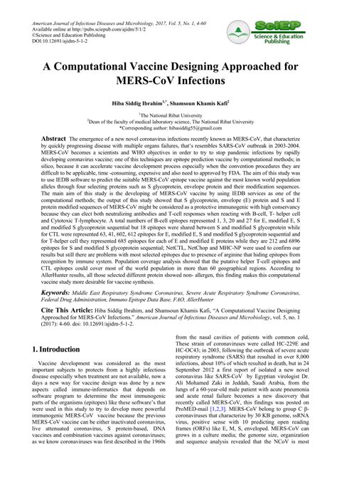 Pdf A Computational Vaccine Designing Approach For Mers Cov Infections