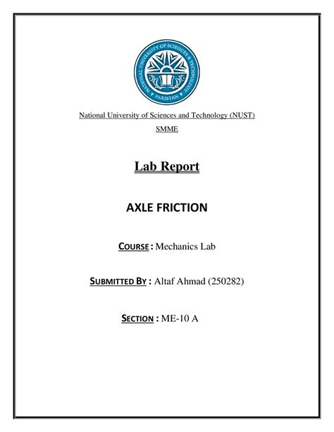 Lab Report Axle Friction Engineering Dynamics Lab Reports Dynamics Docsity