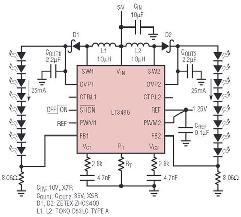 dual step up converter drives white leds with 1000 1 pwm dimming analog devices
