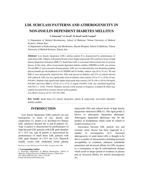 Pdf Ldl Subclass Patterns And Atherogenicity In Non Insulin Dependent