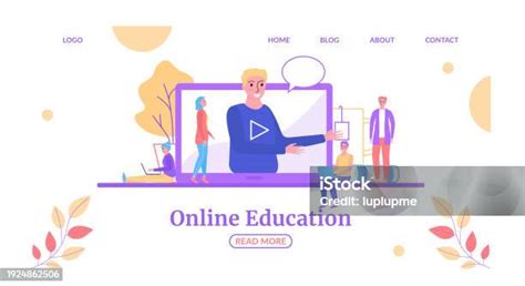 학습을 위해 노트북을 사용하는 캐릭터가 있는 온라인 교육 개념 교육 웹 사이트 벡터 일러스트 레이 션에서 공부하는 다양 한 사람들 평생 학습과 디지털 클래스 벡터