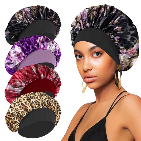 4pcs Silk Bonnet For Sleepingsatin Bonnets Hair Wrap Cap