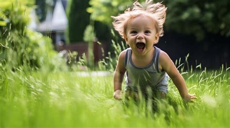 Premium Ai Image Infants Reaction To Feeling Grass For The First Time