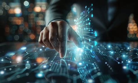 A Hand Interacting With A Futuristic Technology Interface Stock Image Image Of Future Network