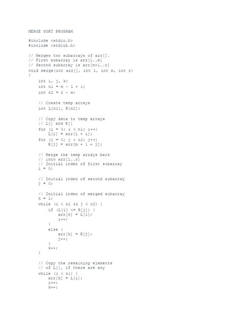 Merge Sort Program Pdf