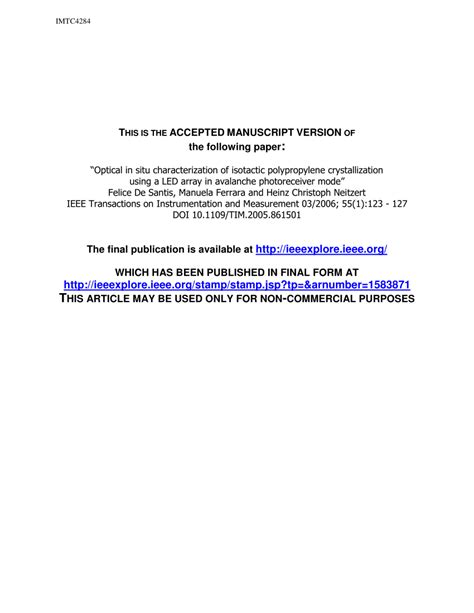 Pdf Optical In Situ Characterization Of Isotactic Polypropylene Crystallization Using An Led