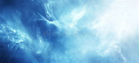 Abstract Blue And White Ethereal Smoke Background With Luminous Particles And Soft Flowing