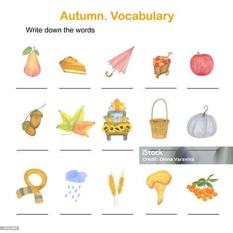 가을 방학 추수 감사절 영어 어휘 학습 인쇄 가능한 자료 어린이를위한 교육 주제 워크 시트 보육원 유치원 유치원 또는 여가 활동