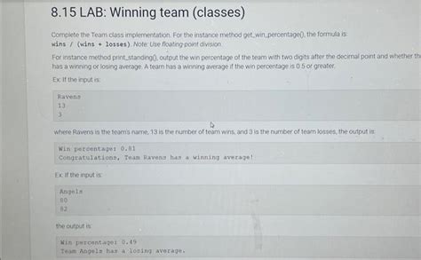 Solved Complete The Team Class Implementation For The Chegg