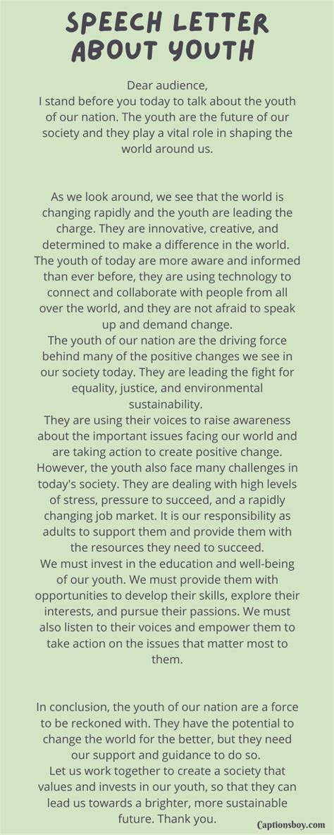 Speech Letter About Youth 10 Samples