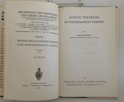 Coding Theorems Of Information Theory By Wolfowitz J Jacob Very