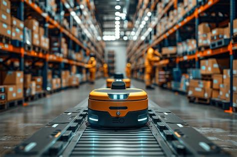 premium photo robot moving on conveyor belt in warehouse