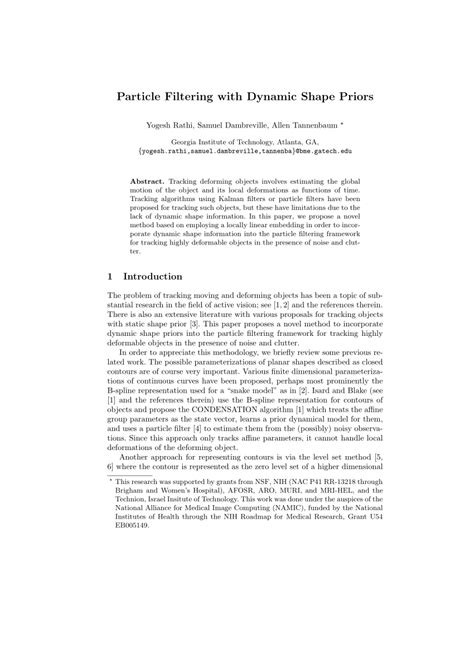 pdf particle filtering with dynamic shape priors