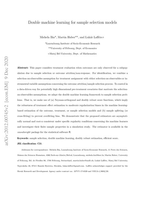Double Machine Learning For Sample Selection Models Deepai