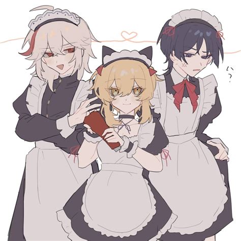 Lumine Scaramouche And Kaedehara Kazuha Genshin Impact Drawn By