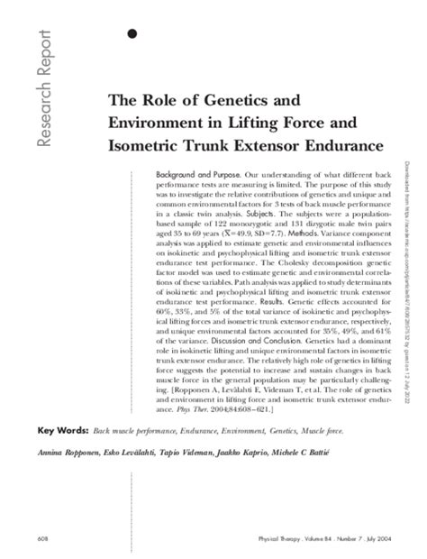 Pdf The Role Of Genetics And Environment In Lifting Force And