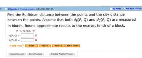 solved find the euclidean distance between the points and