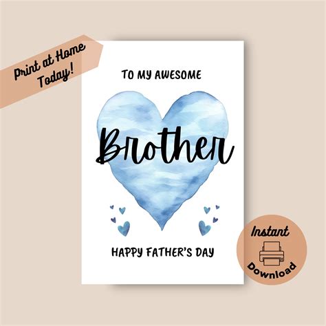 Printable Fathers Day Card For Brother Instant Download Print At Home
