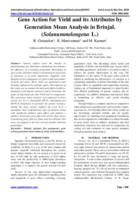 Pdf Gene Action For Yield And Its Attributes By Generation Mean