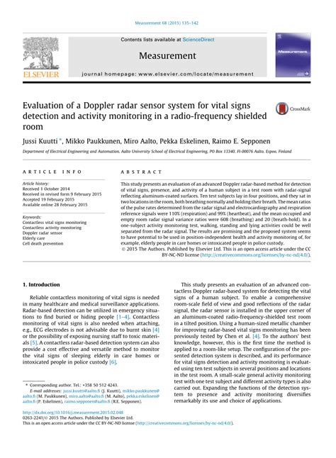 Pdf Evaluation Of A Doppler Radar Sensor System For Vital Signs