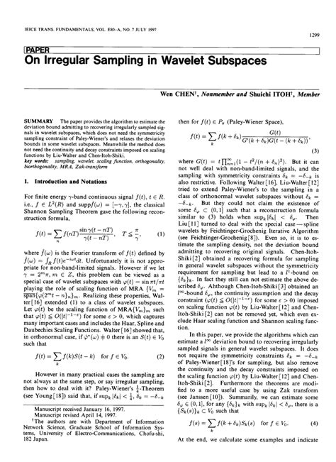 Pdf Irregular Sampling In Wavelet Subspaces