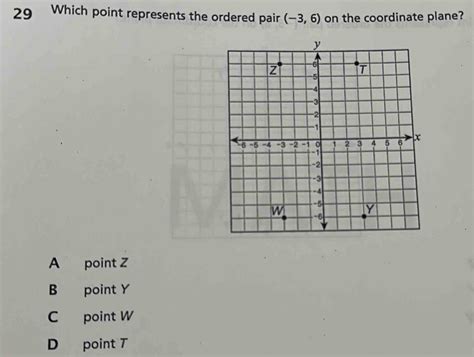 29 Which Point Represents The Ordered Pair 36 On The Coordinate Plane A Point Z B Poi Math