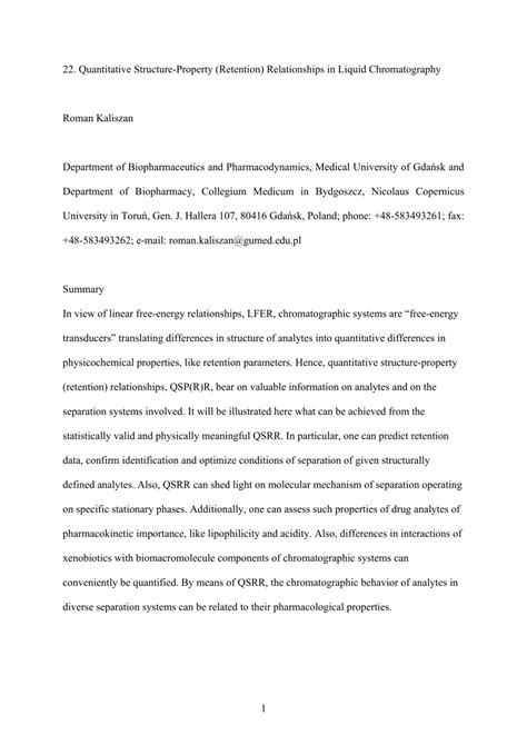 Pdf Qsrr Quatitative Structure Chromatographic Retention Relationships