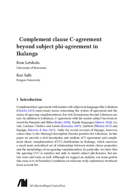 Pdf Complement Clause C Agreement Beyond Subject Phi Agreement In