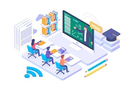 Premium Vector Isometric Distance Learning Education Concept