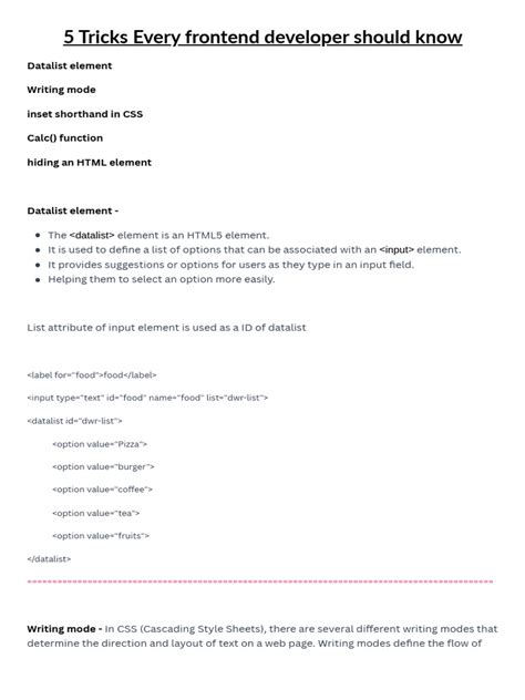 5 Tricks For Frontend Developer Pdf Html Element Hypertext