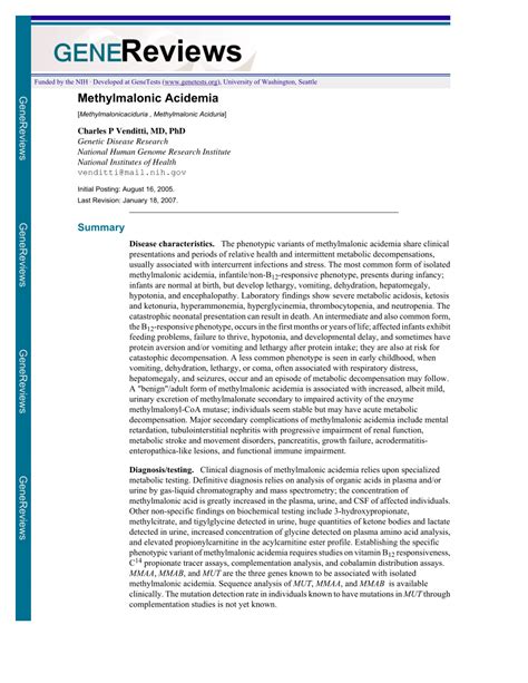 Pdf Methylmalonic Acidemia