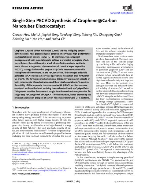 Single‐step Pecvd Synthesis Of Graphenecarbon Nanotubes