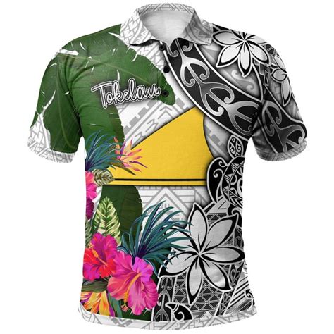 Polynesian Pride Apparel Tokelau Polo Shirt White Turtle Plumeria