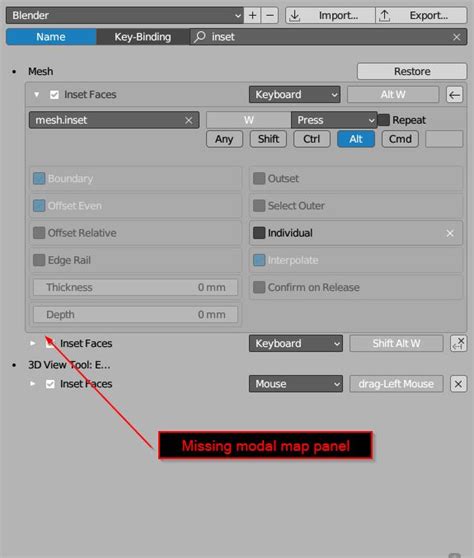 Missing Modal Keymap Settings For Operators Such As Inset Faces Blender Blender