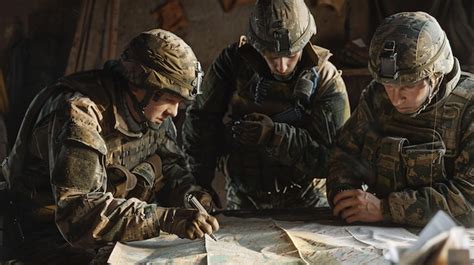 Soldiers Analyzing Maps And Intel Premium Ai Generated Image