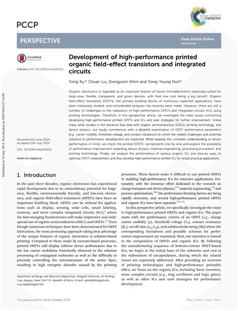 Pdf Development Of High Performance Printed Organic Field Effect Transistors And Integrated