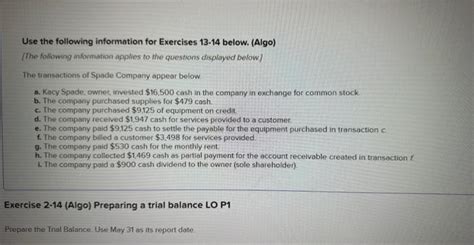 Solved Use The Following Information For Exercises 13−14