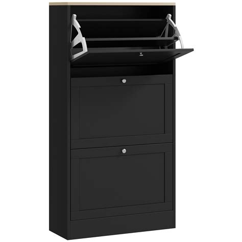 Homcom Modern Compact Three Drawer Shoe Storage Cabinet Black Home