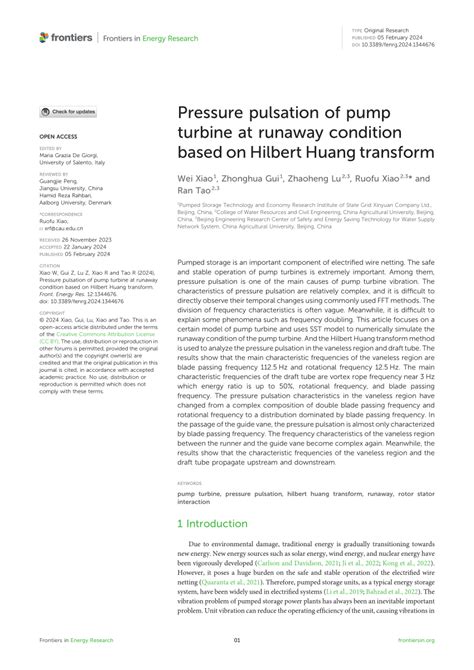 Pdf Pressure Pulsation Of Pump Turbine At Runaway Condition Based On Hilbert Huang Transform