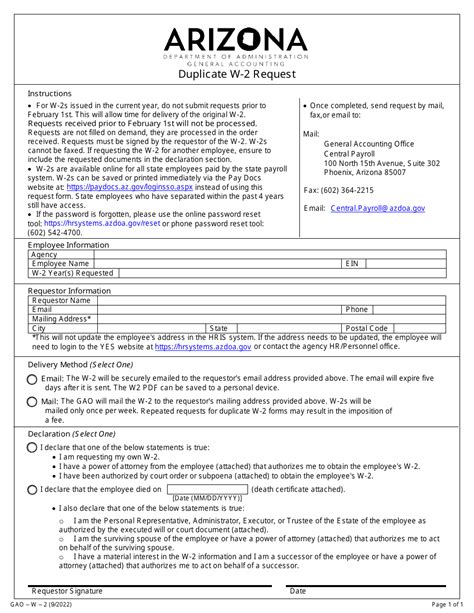 Form Gao W 2 Download Fillable Pdf Or Fill Online Duplicate W 2 Request