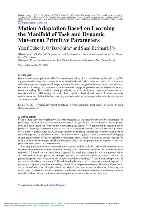 Pdf Motion Adaptation Based On Learning The Manifold Of Task And