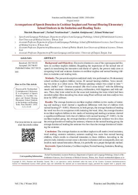 Pdf A Comparison Of Speech Duration In Cochlear Implant And Normal Hearing Elementary School