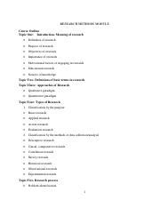 RESEARCH METHODS MODULE Pdf RESEARCH METHODS MODULE Course Outline Topic One Introduction